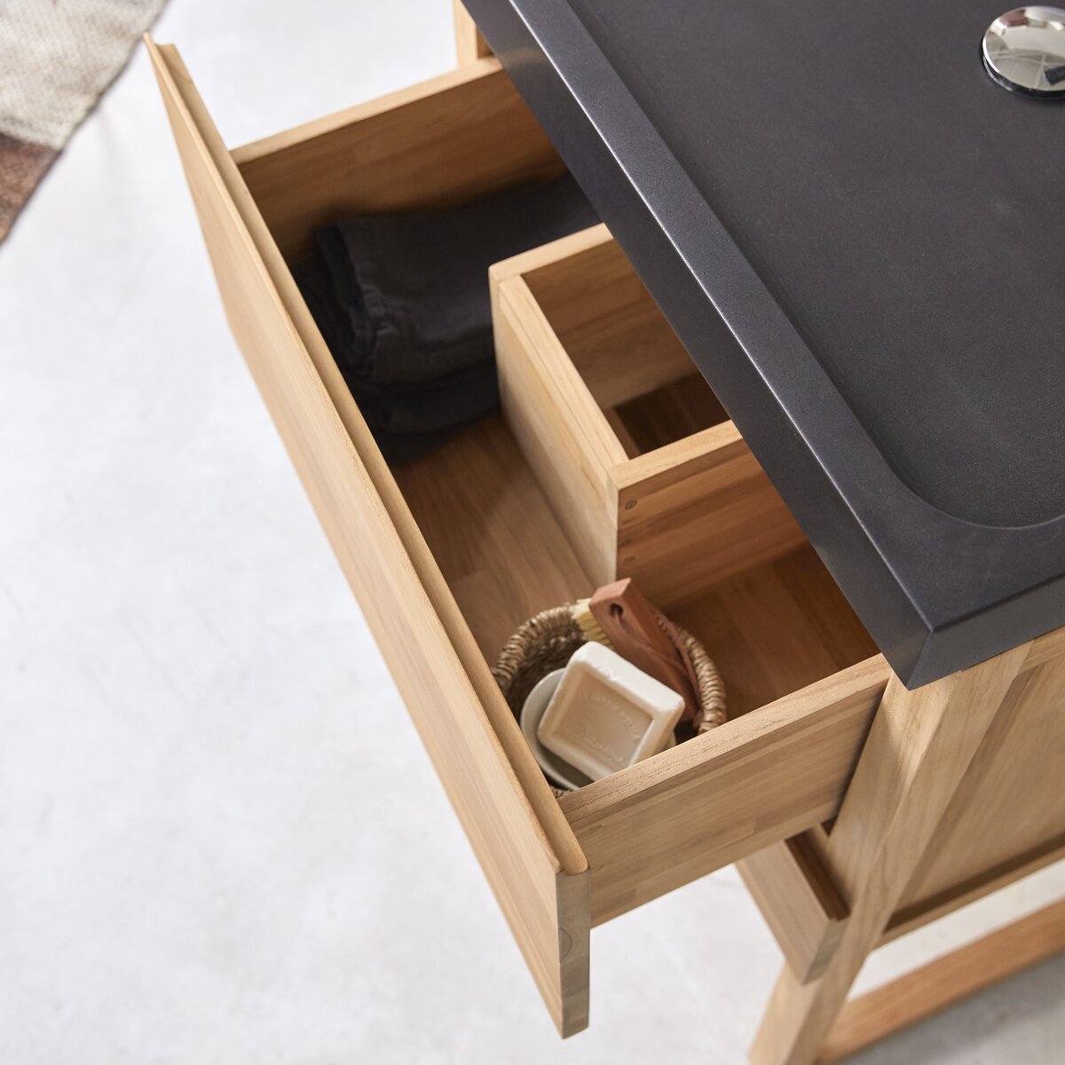 Teak and lava stone 60 cm vanity unit - Bathroom - Tikamoon