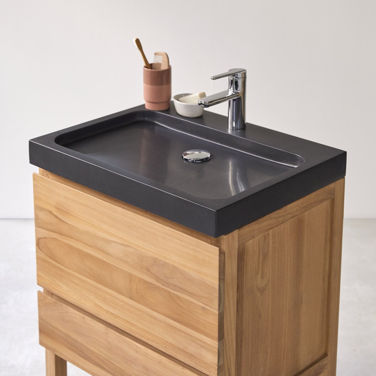 Teak and lava stone 60 cm vanity unit - Bathroom - Tikamoon