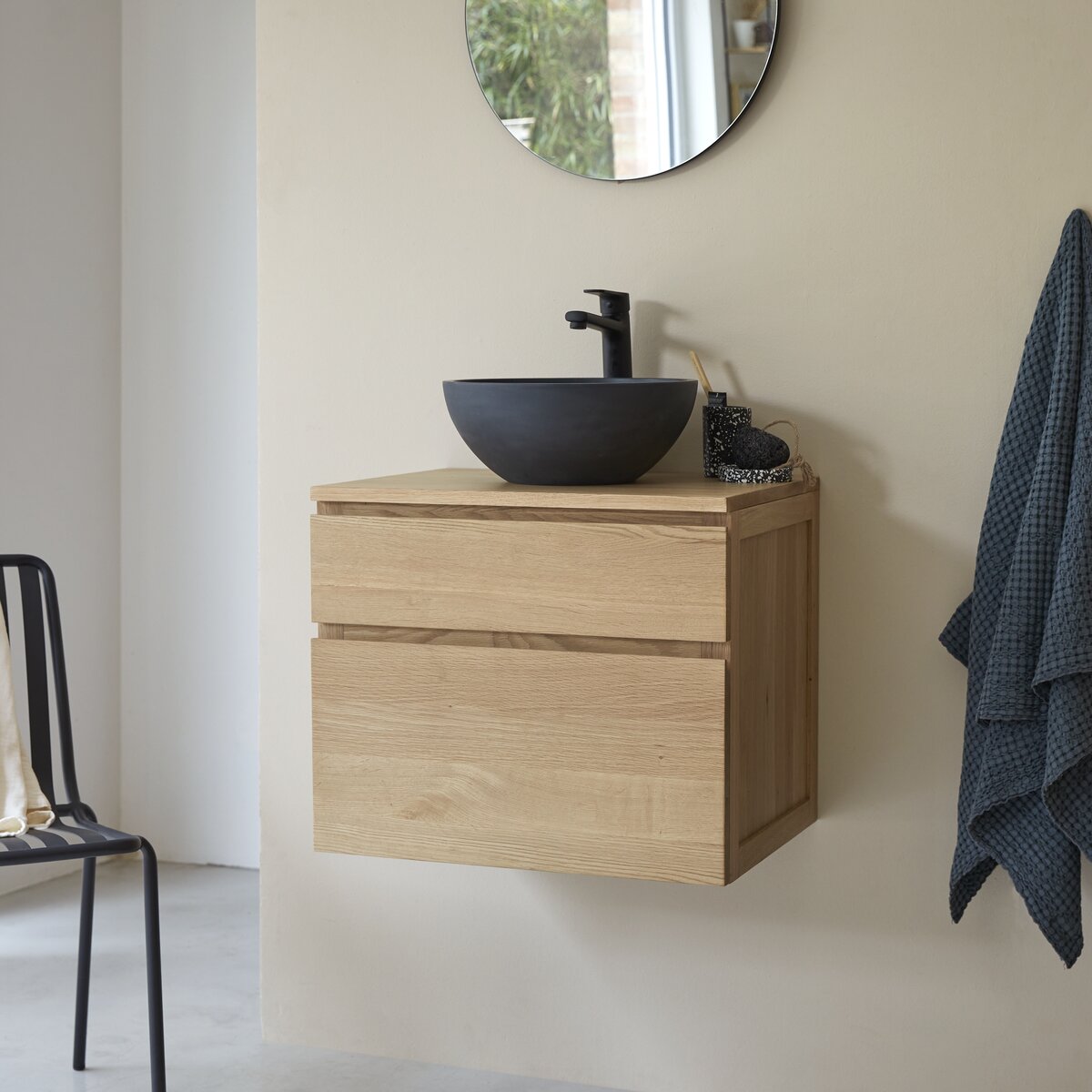 Wall-mounted oak vanity unit 60 cm - Bathroom - Tikamoon